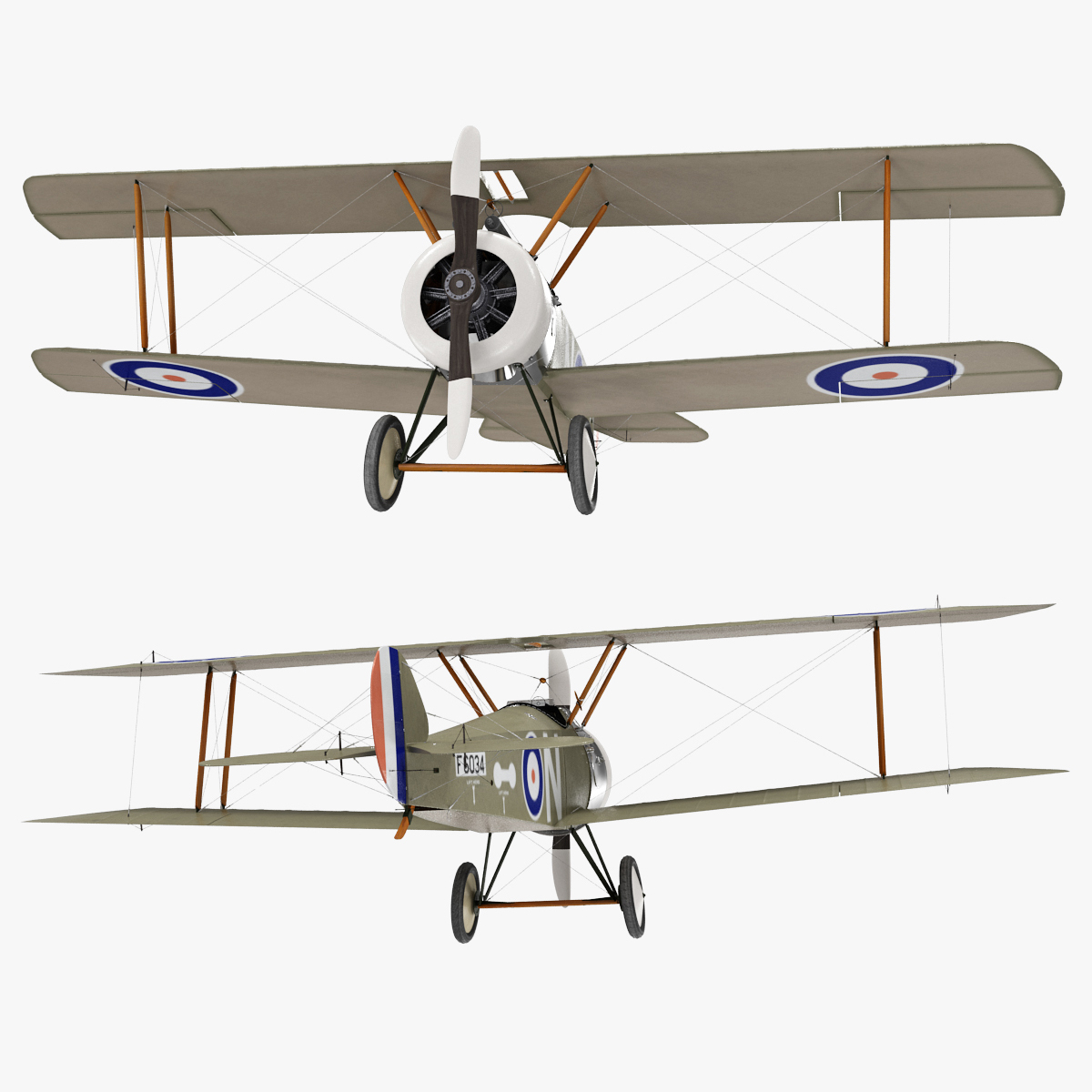 british wwi biplane fighter 3d model