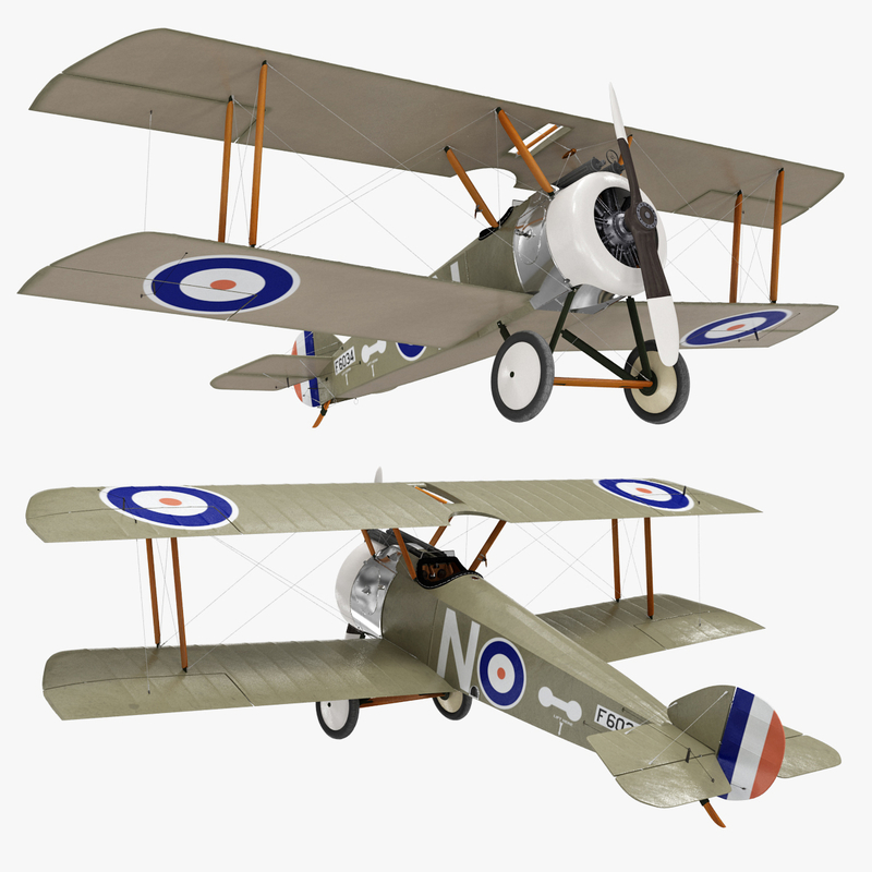 british wwi biplane fighter 3d model