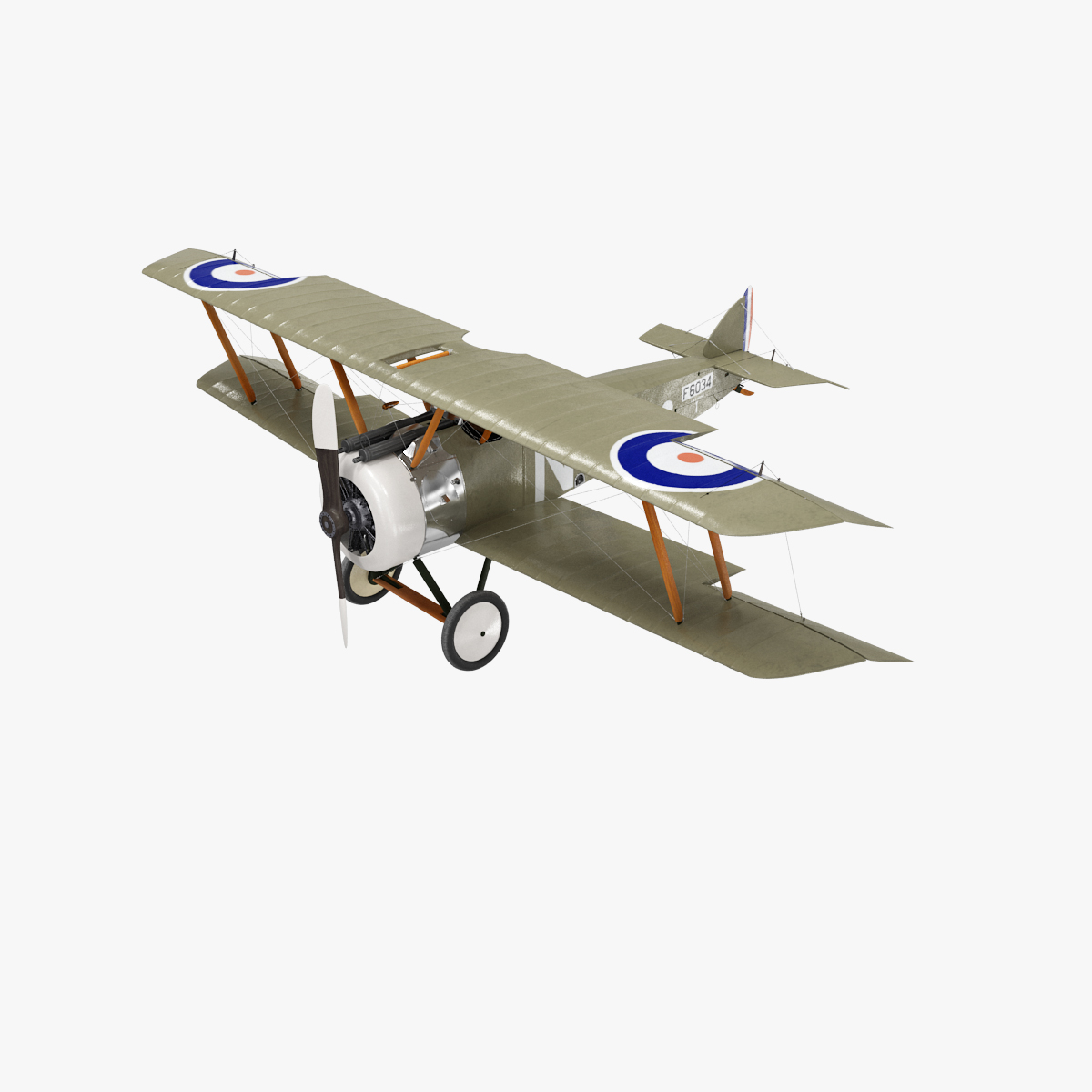 british wwi biplane fighter 3d model