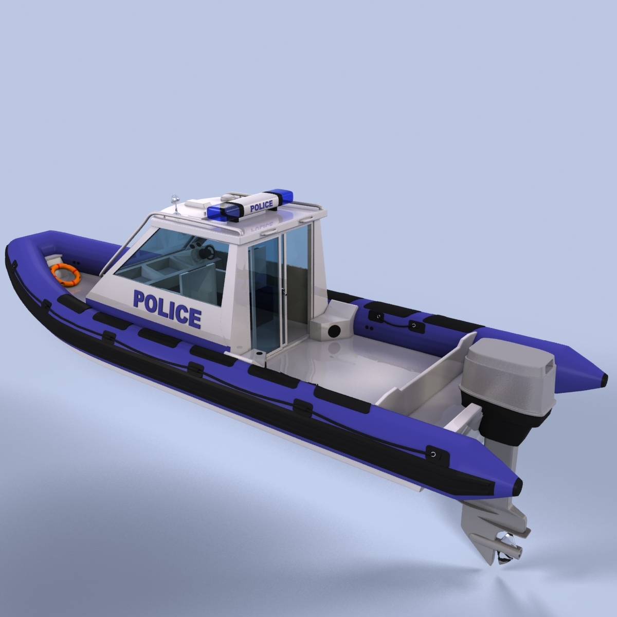 3d model rigid inflatable boat police