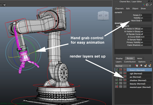 maya industrial robotic arm rigged
