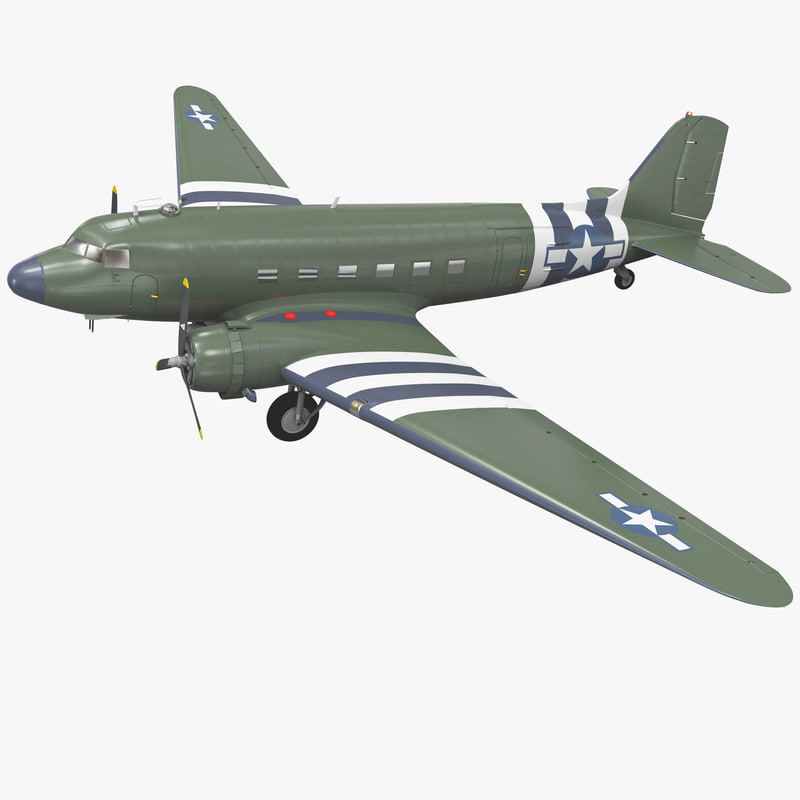 3d military transport aircraft douglas c-47 model