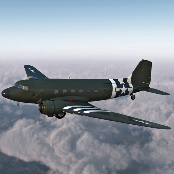 3d military transport aircraft douglas c-47 model