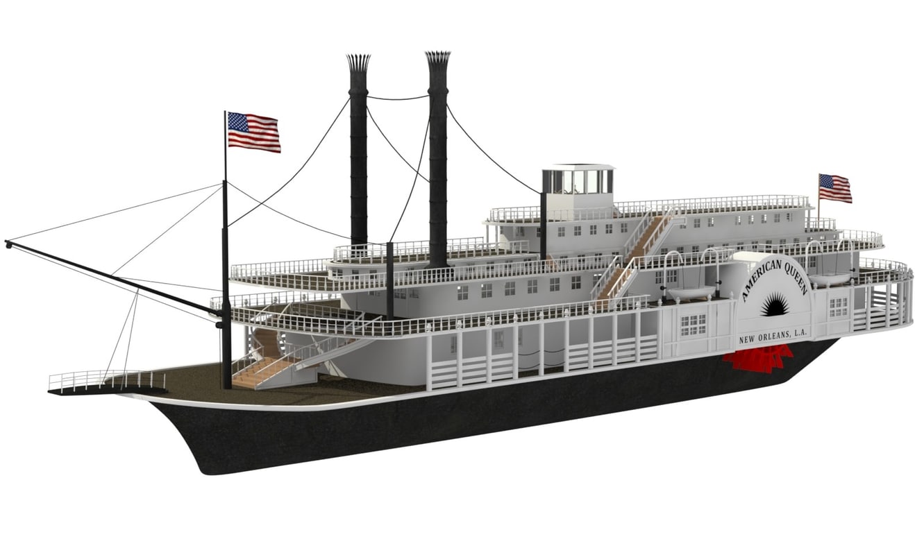 historic paddle river boat 3d model