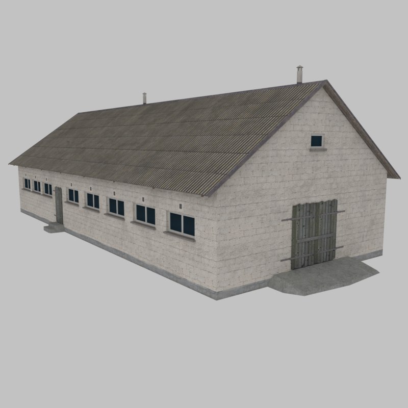cinderblock barn 3d obj
