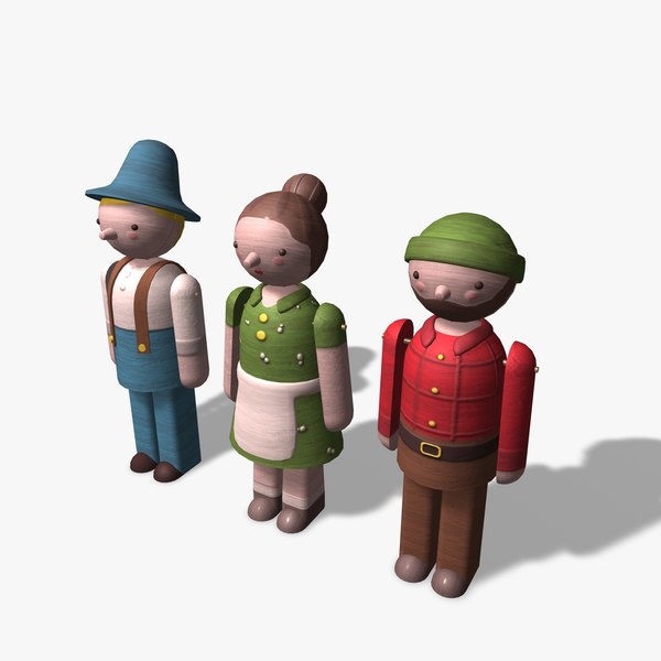 3d model wooden toy characters