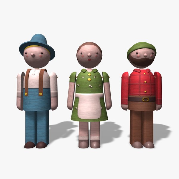3d model wooden toy characters