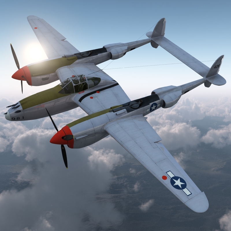 lockheed p38 3 rigged 3d max