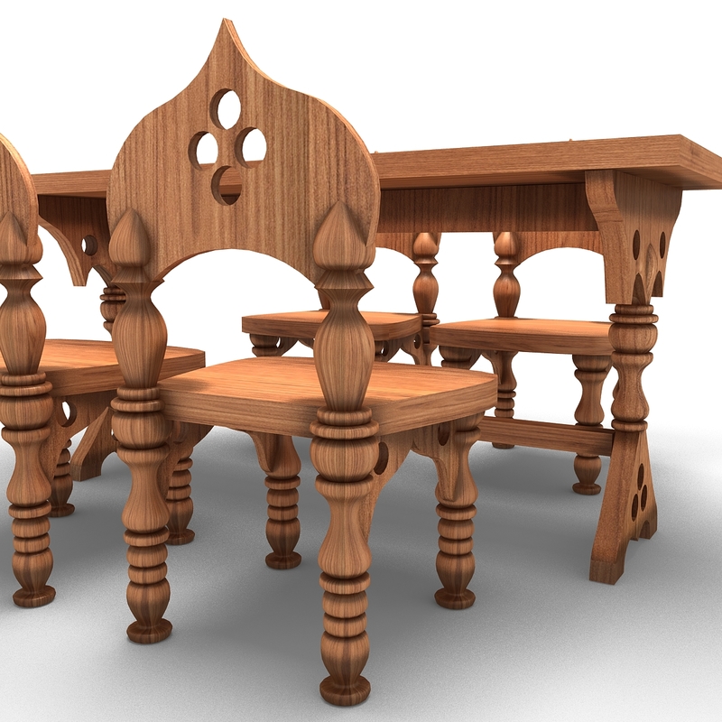 3ds max wooden chairs table arabic