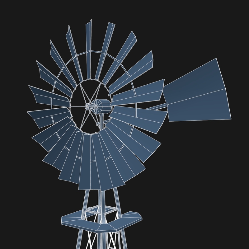 low-poly wind pump rusty 3d model