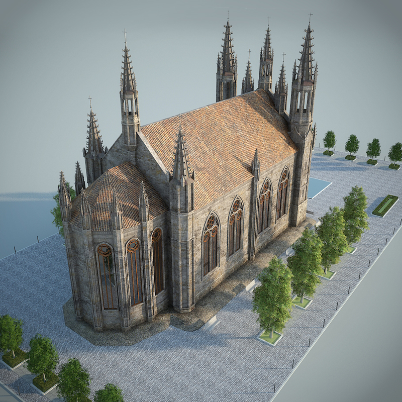 gothic church square 3d model