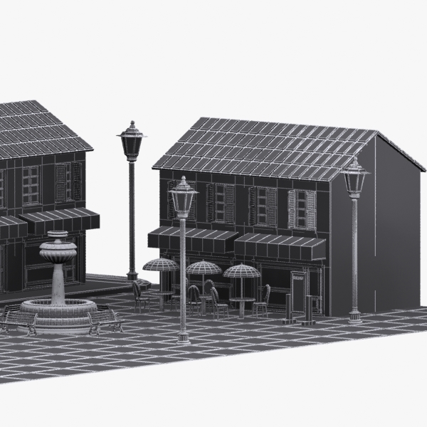 3d model cartoon town square