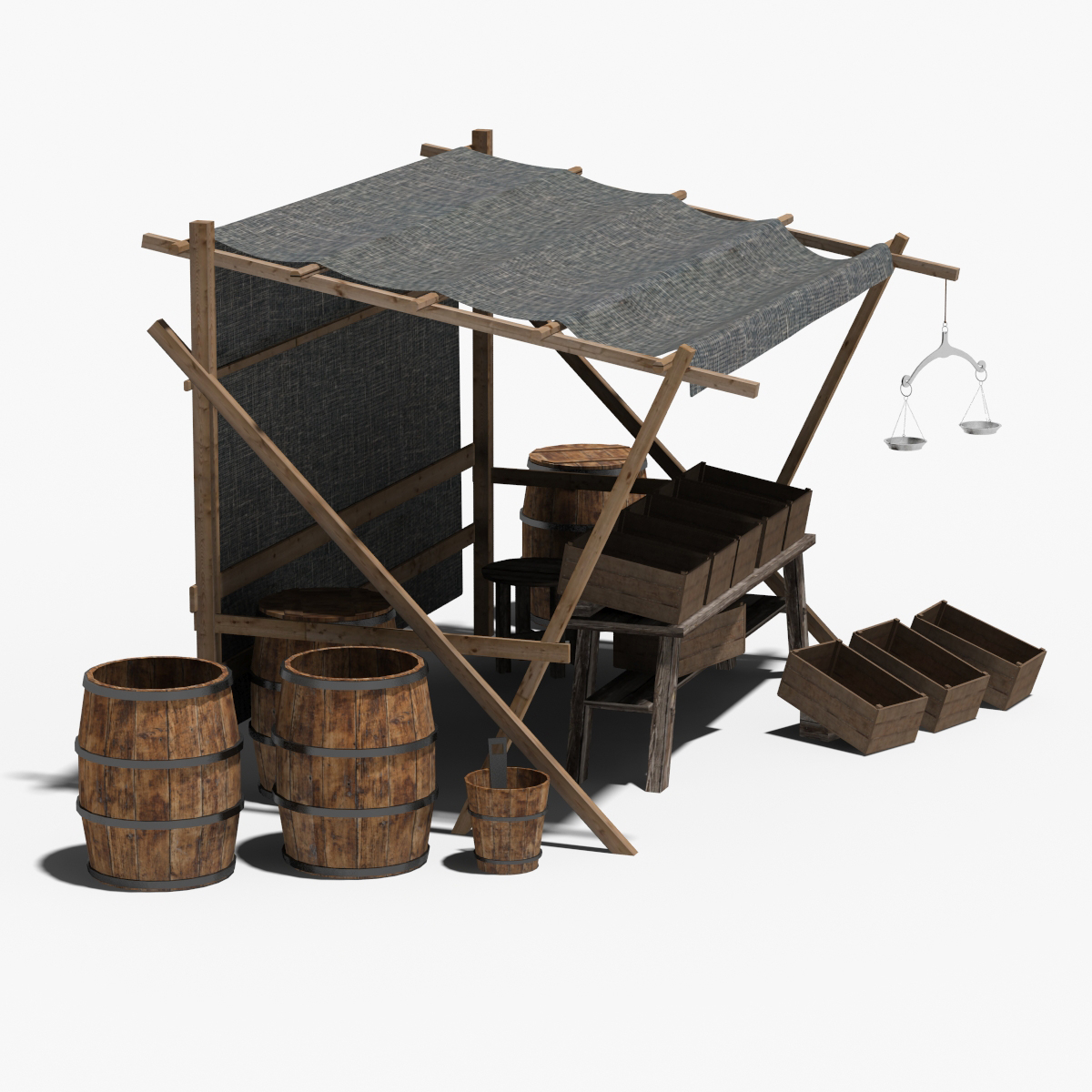 3d model medieval market stall