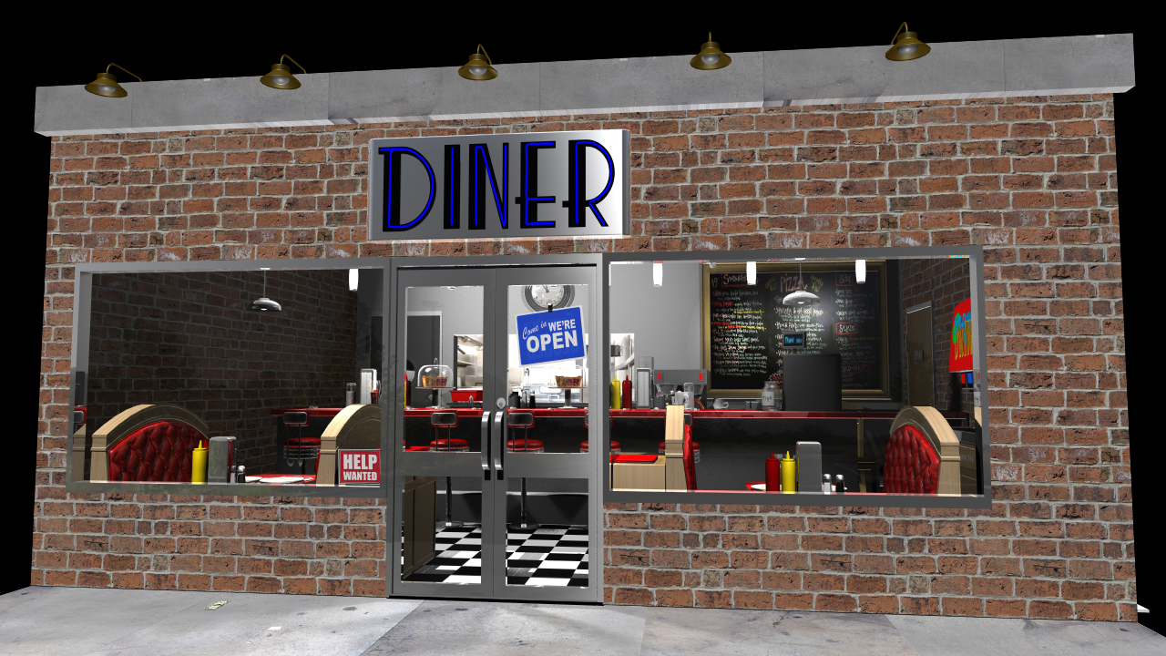 3d stylized cartoon diner model