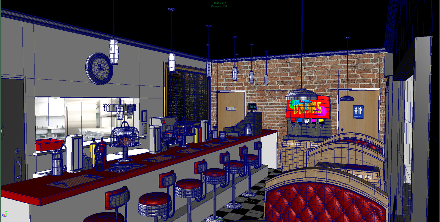 3d stylized cartoon diner model