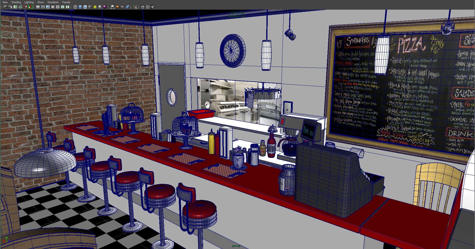 3d stylized cartoon diner model