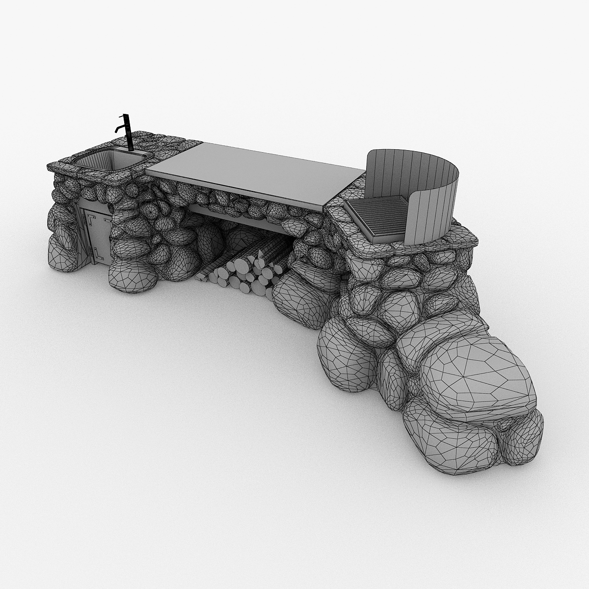 stone barbecue table 3d model