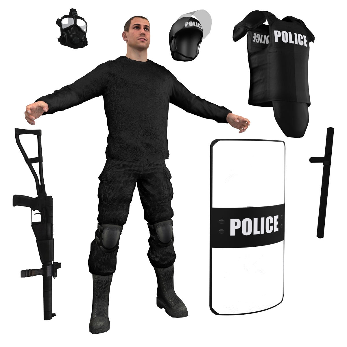 3d police officers pack model