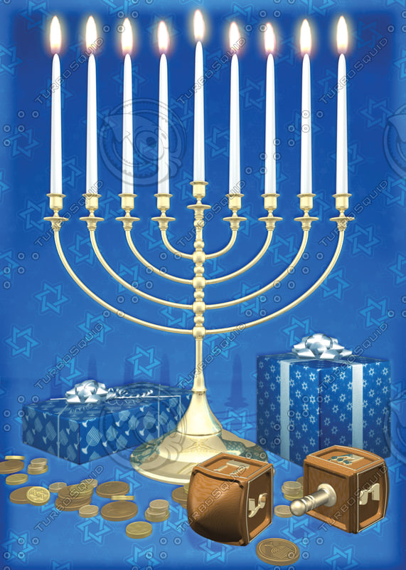 Stock JPEG menorah dreidel gelt