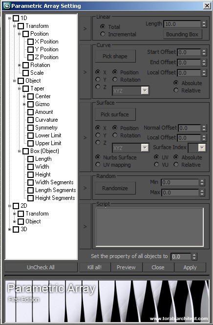 Plug ins MaxScript Parametric array animating