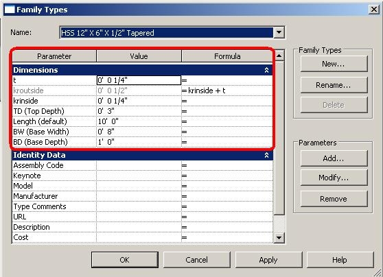 Building Revit Family HSS Section Structural