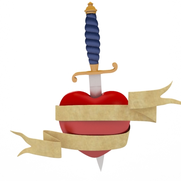 3d heart dagger