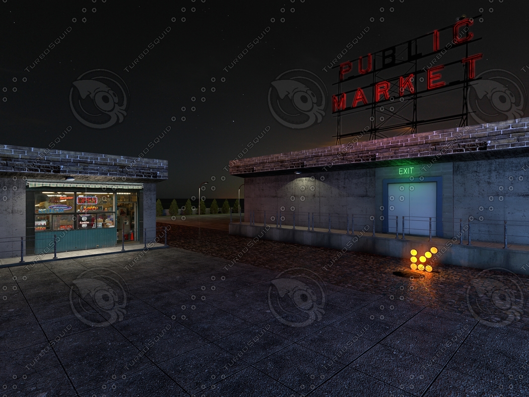 free market exterior scene 3d model