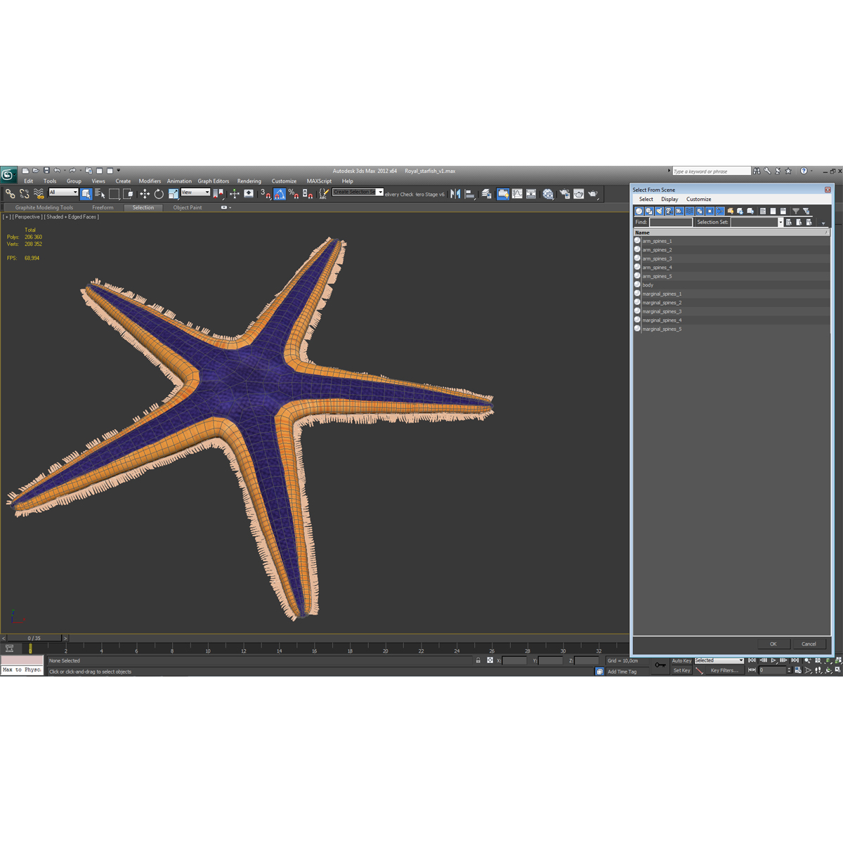 3dsmax royal starfish astropecten articulatus