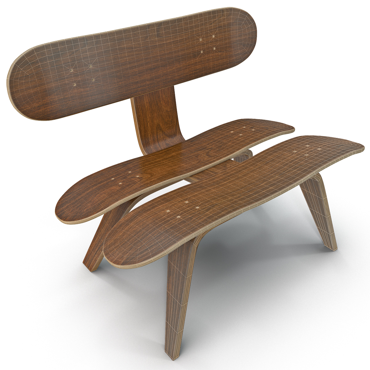 3d model of recycled skateboard chair design