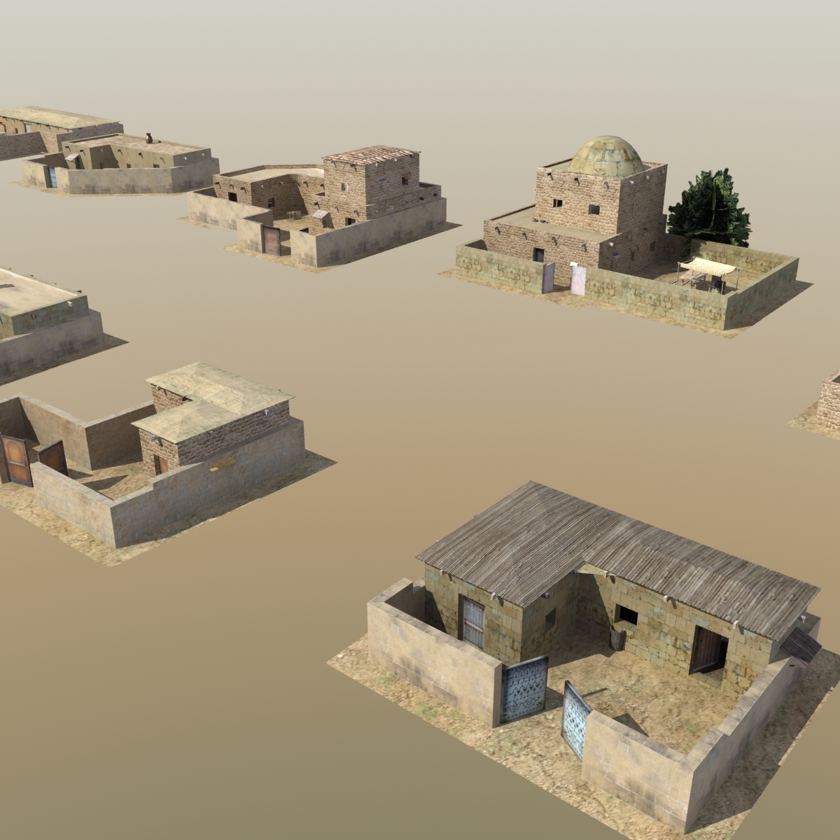 afghan compound houses 3d obj