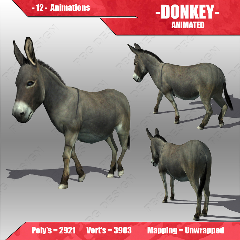 donkey animations 3d model