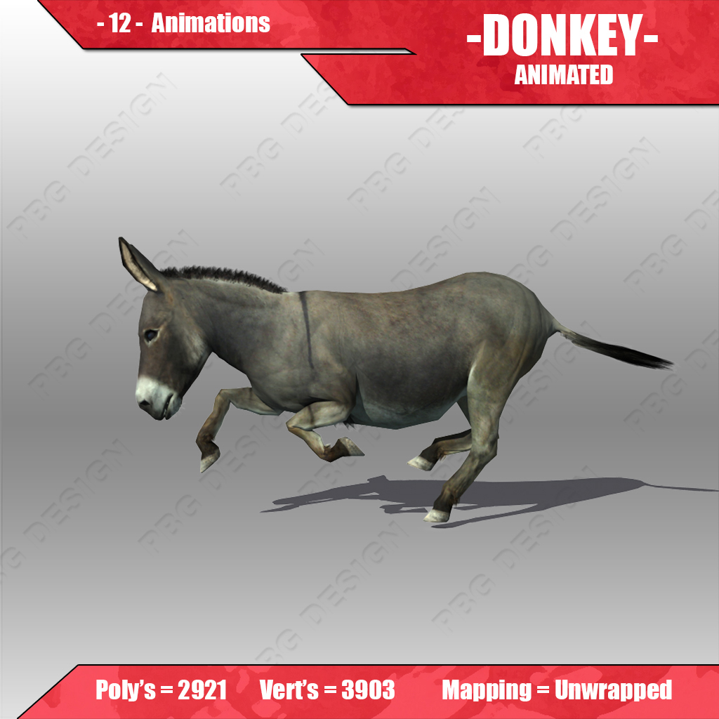 donkey animations 3d model