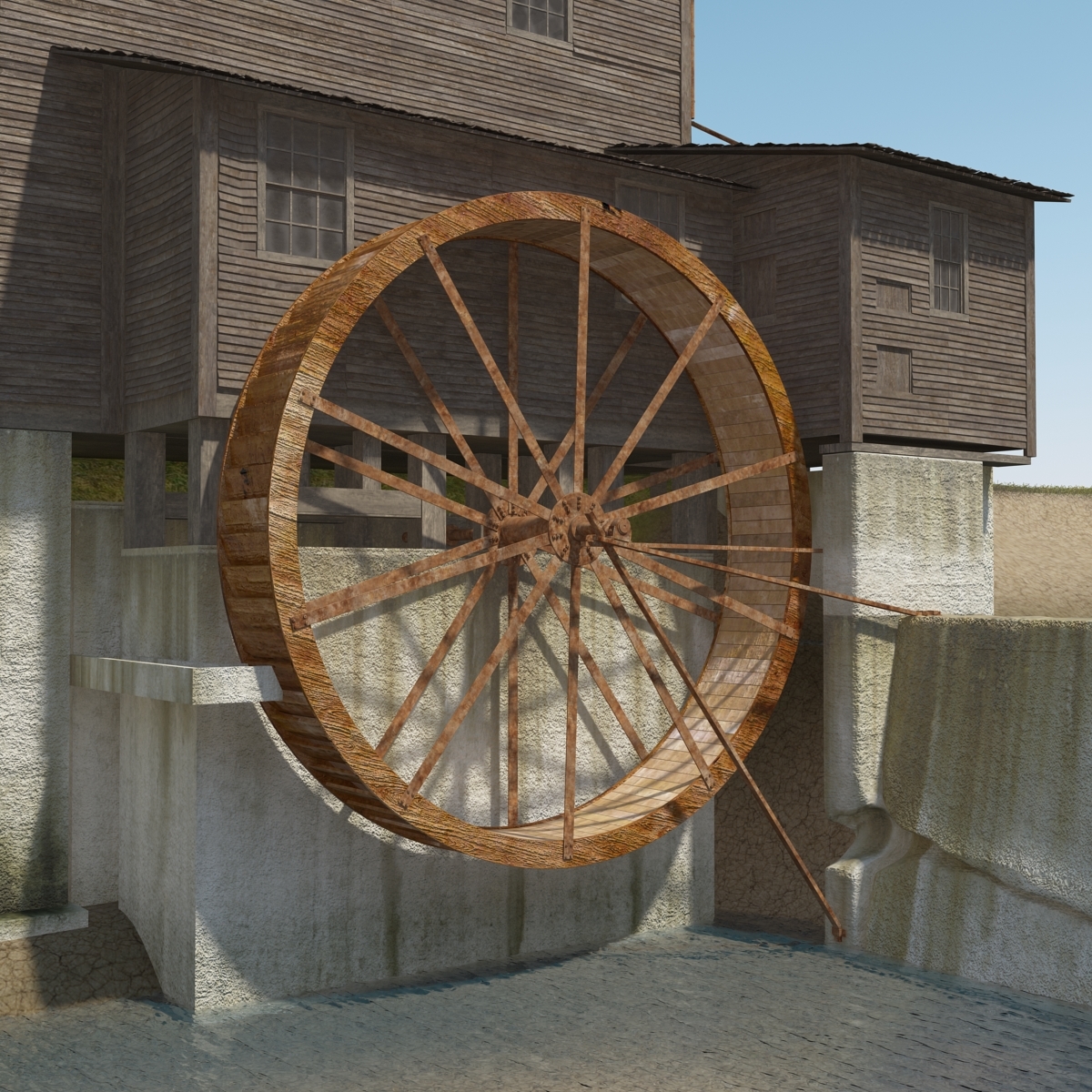 water wheel grass 3d model