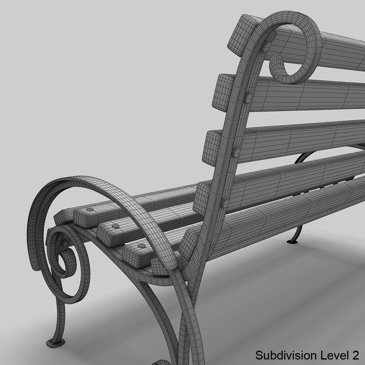 3d model forged park bench 1 wood