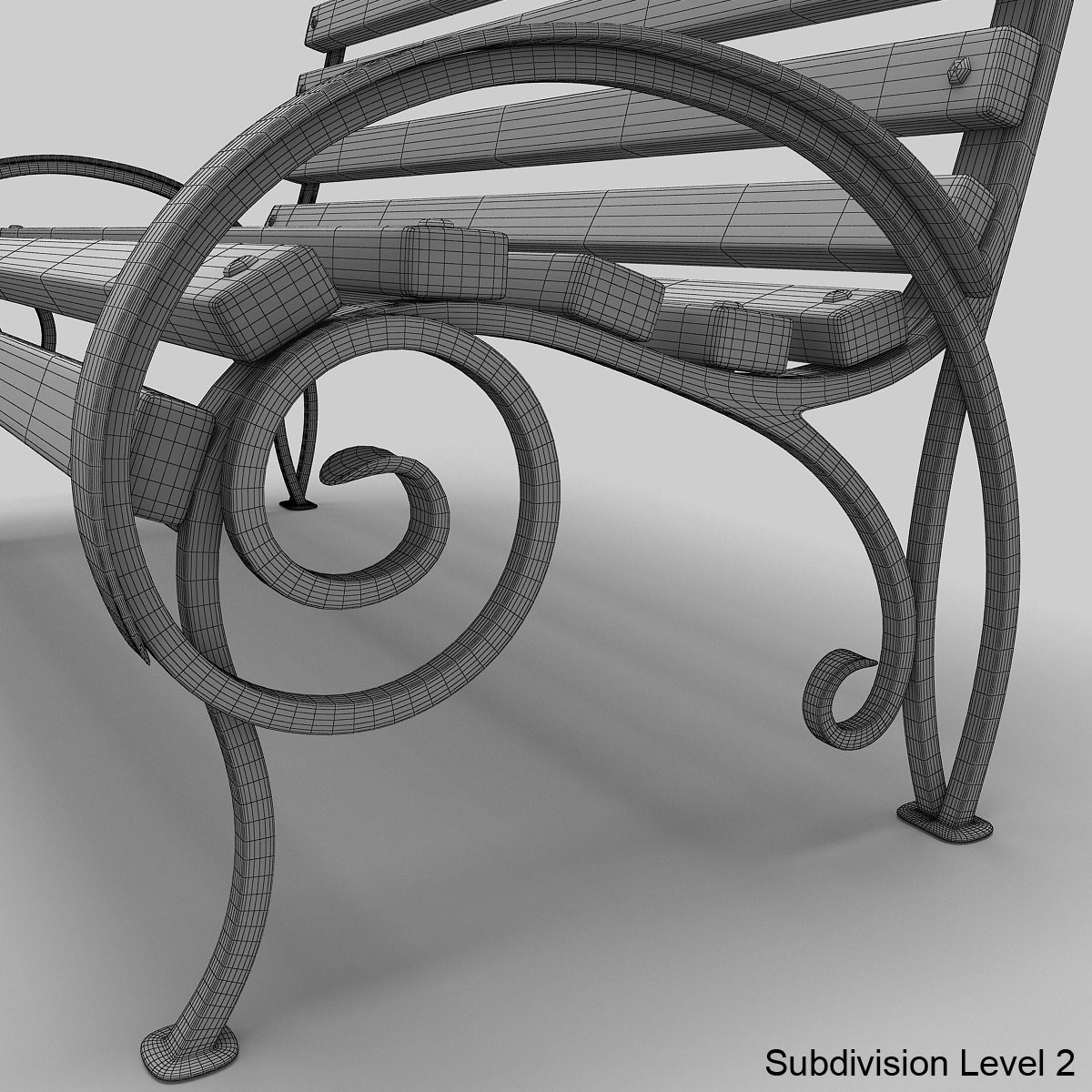 3d model forged park bench 1 wood