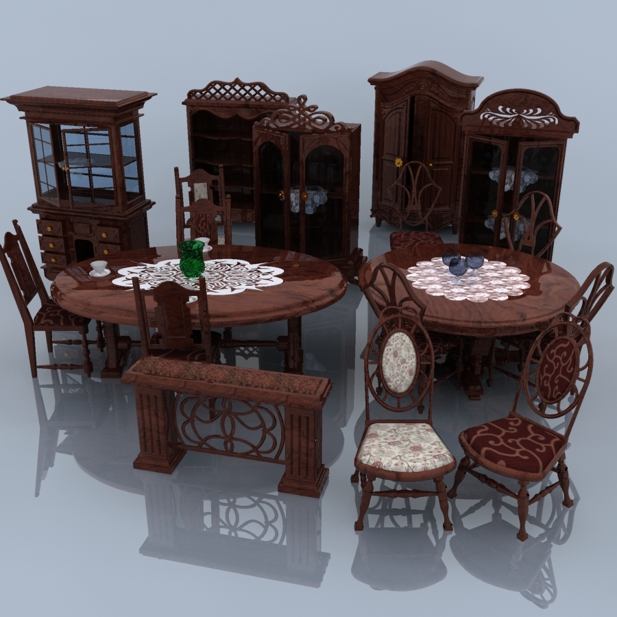 set furniture antique 3d model