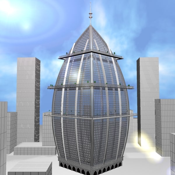 3d wedge-shaped skyscraper building model
