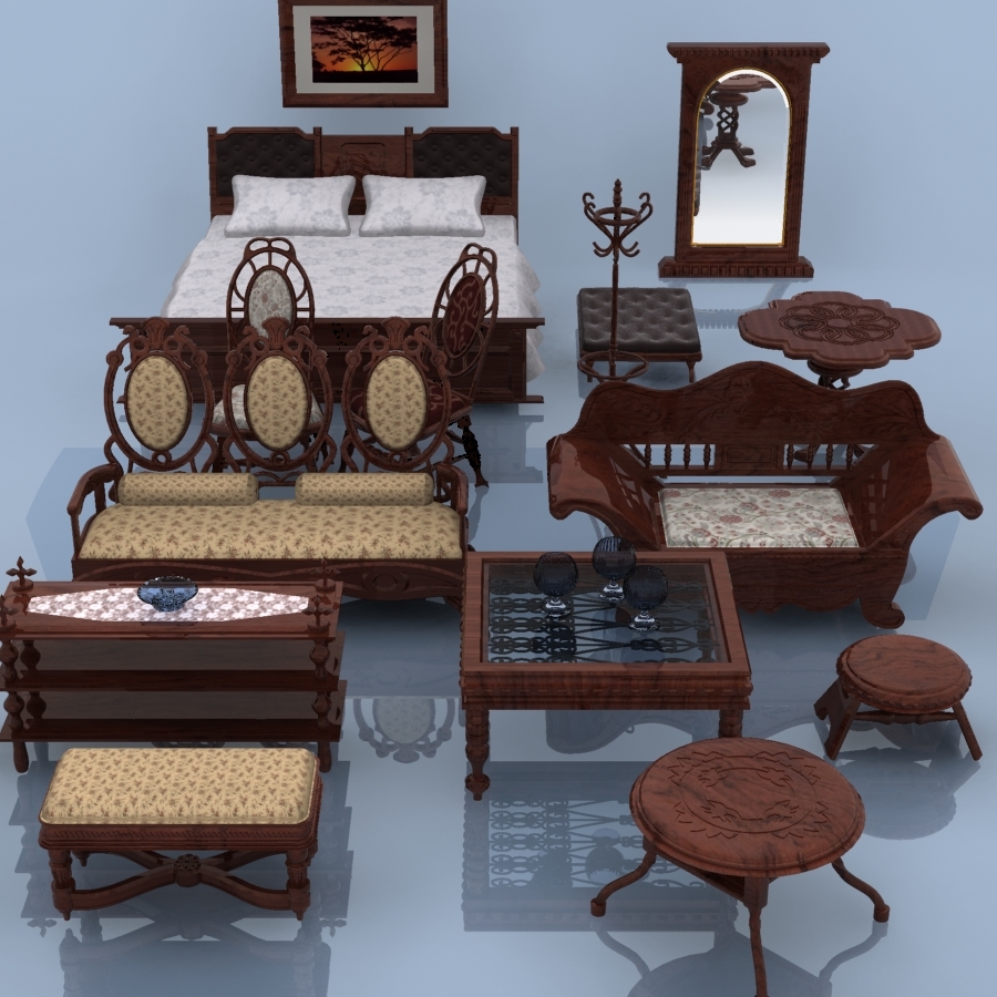 set furniture antique 3d model