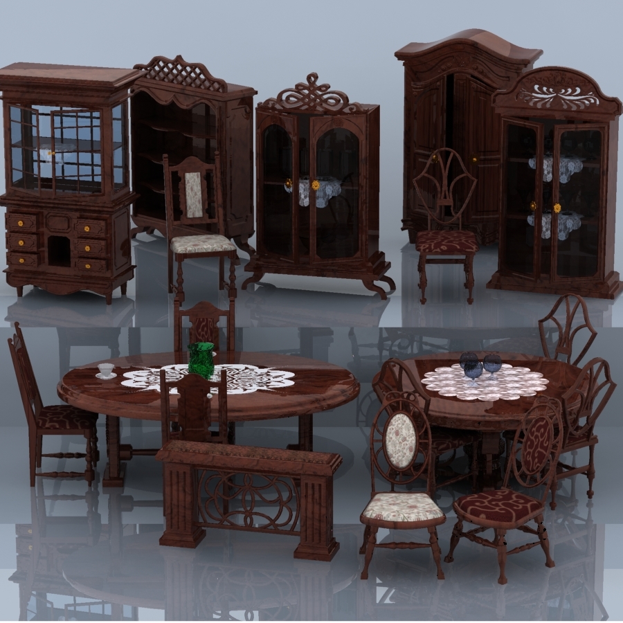 set furniture antique 3d model