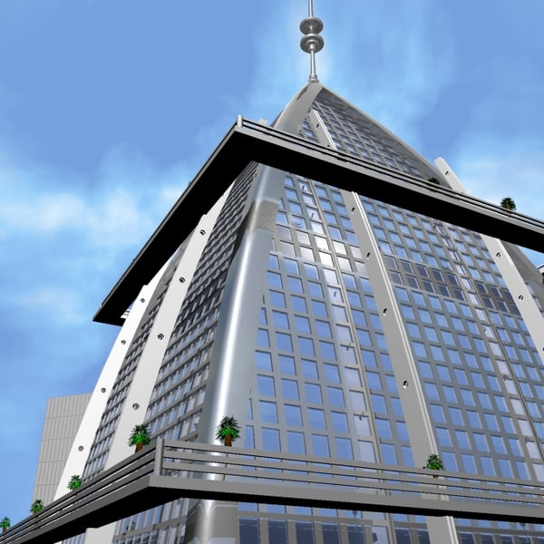 3d wedge-shaped skyscraper building model