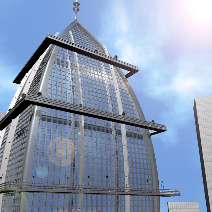 3d wedge-shaped skyscraper building model