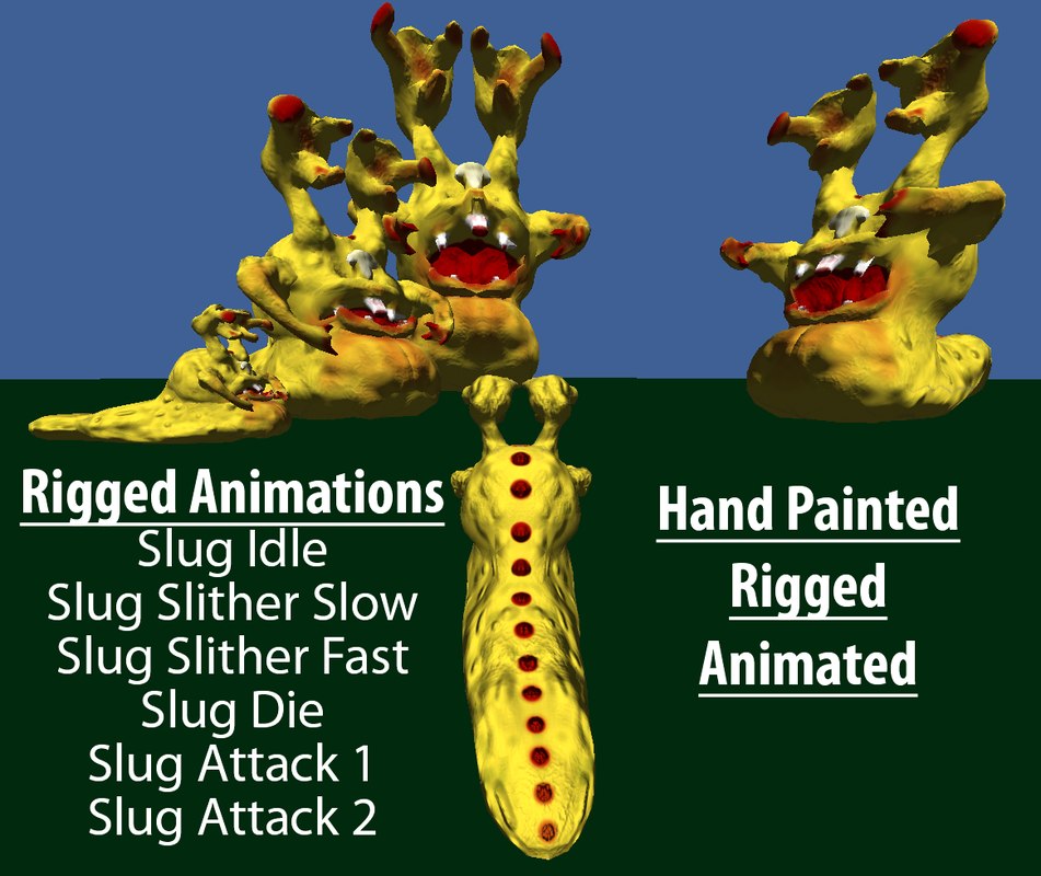 rigged slug monster animations x