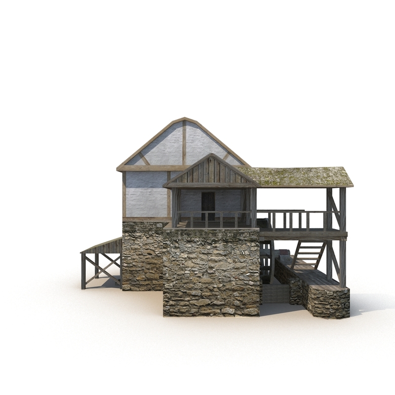 3d model of medieval watermill