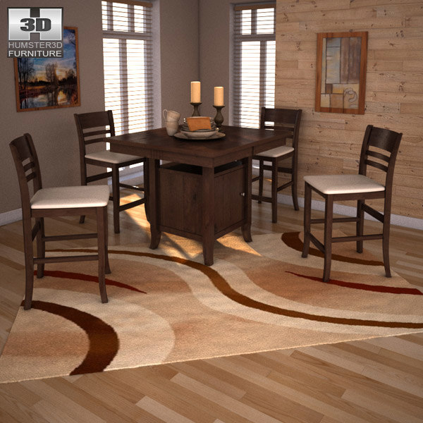 Ashley Lynx Extension Pub Table & Barstools 3D 모델 - TurboSquid 619531