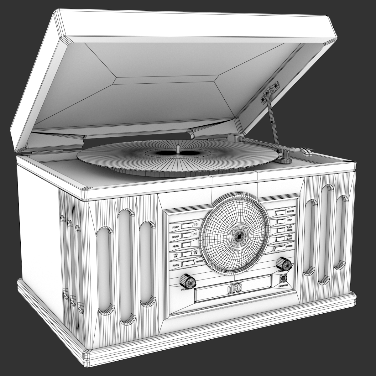 3d vintage record player model