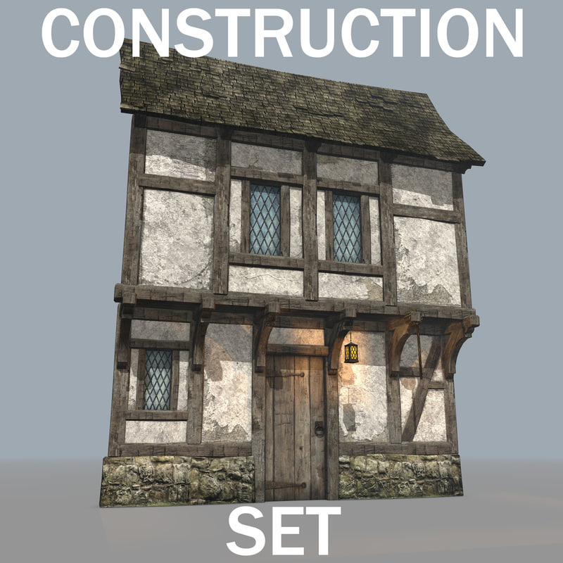 medieval timber framed building 3d blend