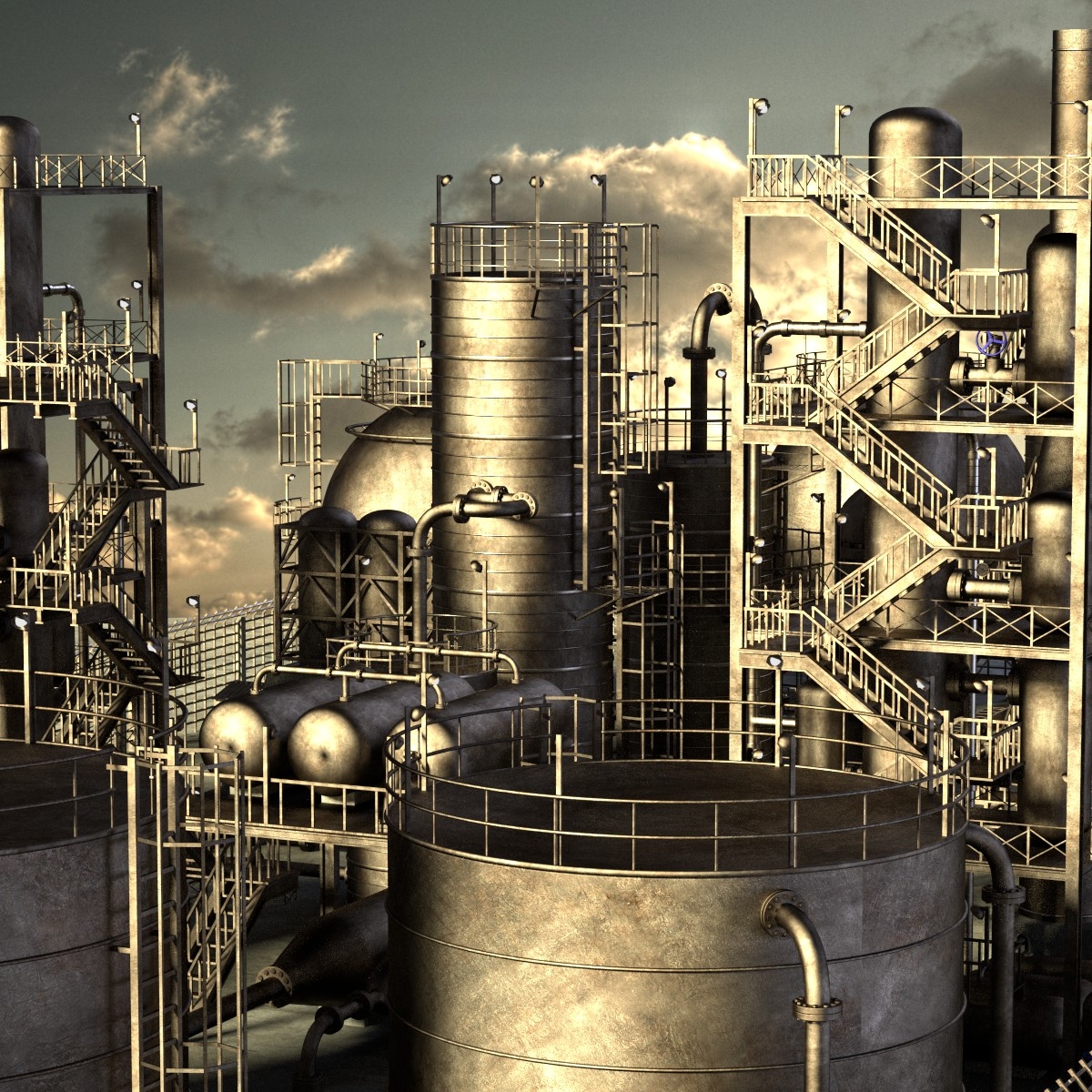 3ds large rusty oil refinery
