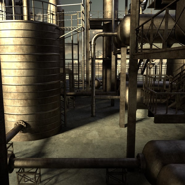 3ds large rusty oil refinery