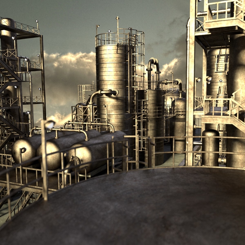 3ds large rusty oil refinery