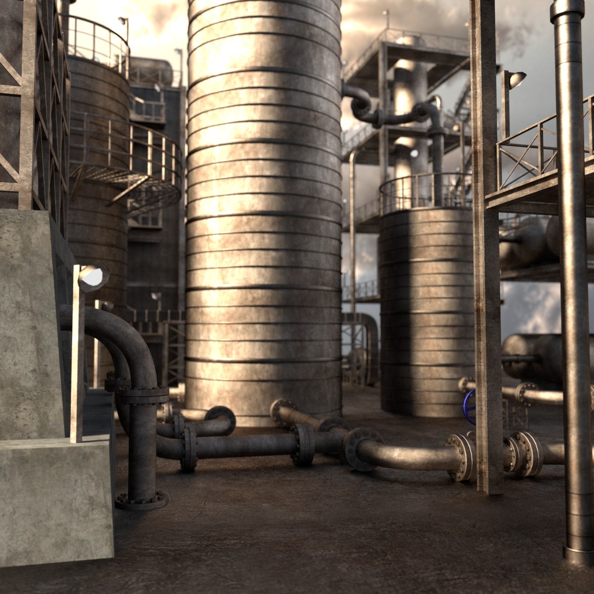 3d 3ds rusty oil refinery